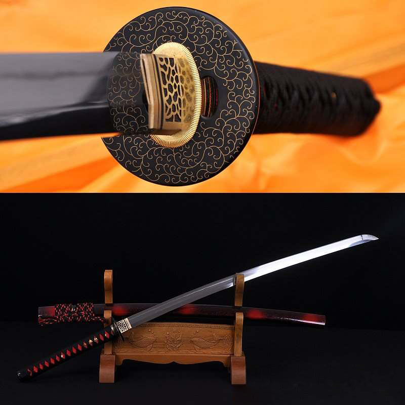 Hand Forged Folded Damascus Steel Clay Tempered Straight Hamon Samurai ...