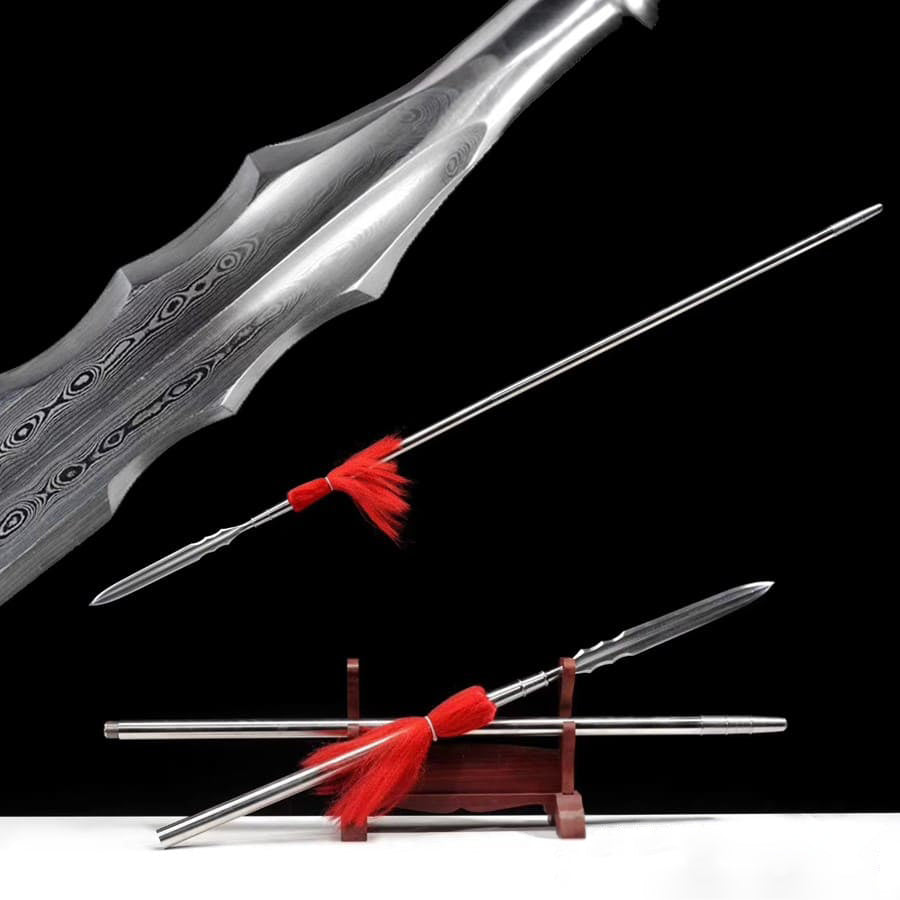 Chinese Qiang Spear Martial Arts Hand Forged Folded Damascus Steel ...