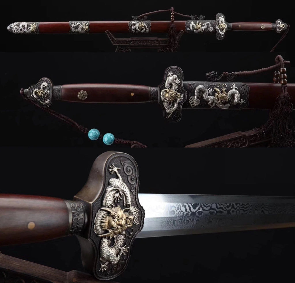 Seven Dragon Jian Damascus Steel Blade Kung Fu Chinese Martial Arts ...