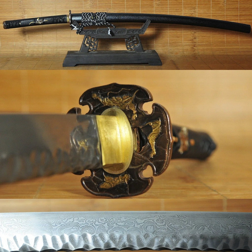 Hand Forged Hammered Spine Folded Steel Japanese Samurai Sword Battle ...