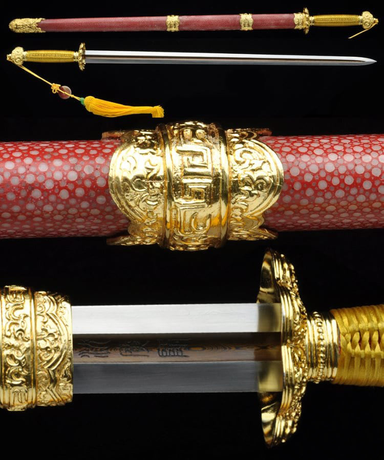 Kangxi Royal Jian Pattern Steel Blade Full Rayskin Wrap Scabbard Gold ...