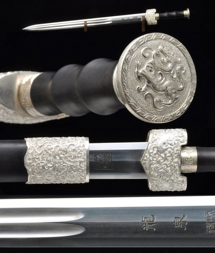 King of Yue Goujian Sword Hand Forged Folded Steel Silver Plated ...