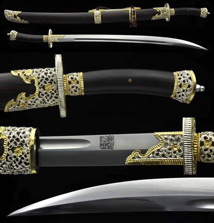 Gold and Silver Plated Chinese Sword Folded Steel Blade Kung Fu Martial ...