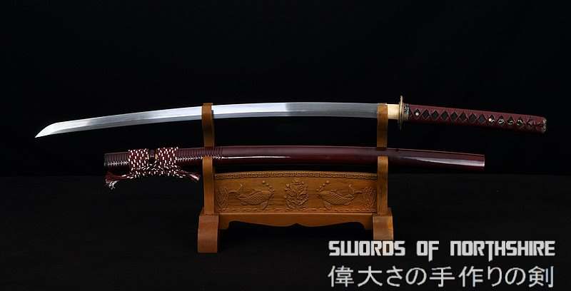 Hand Forged Folded Damascus Steel Blade Maroon Musashi Samurai Sword Katana