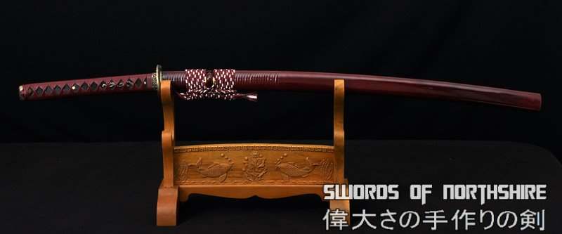 Hand Forged Folded Damascus Steel Blade Maroon Musashi Samurai Sword Katana