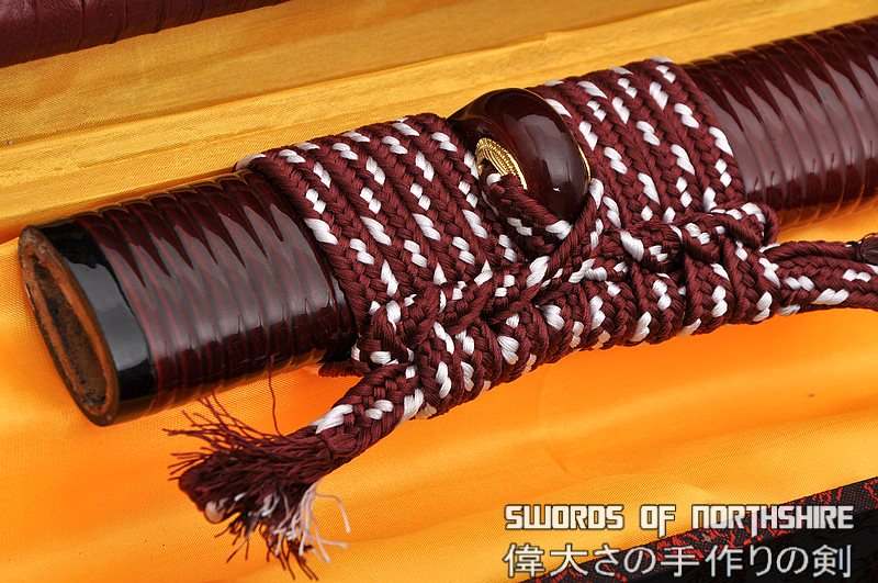 Hand Forged Folded Damascus Steel Blade Maroon Musashi Samurai Sword Katana