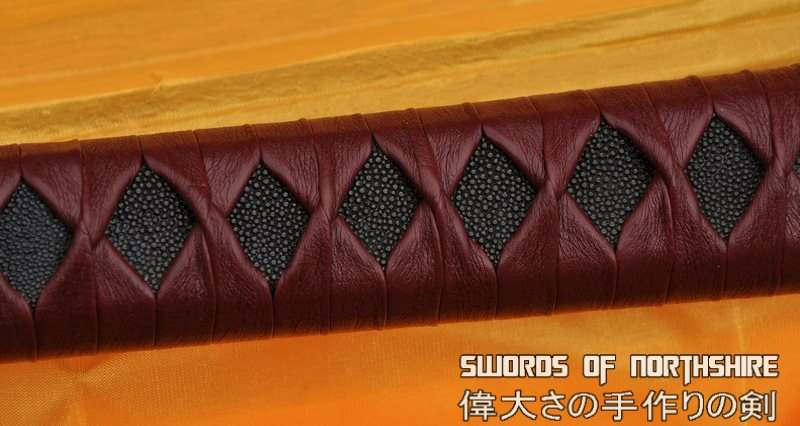 Hand Forged Folded Damascus Steel Blade Maroon Musashi Samurai Sword Katana