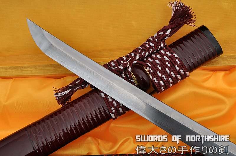 Hand Forged Folded Damascus Steel Blade Maroon Musashi Samurai Sword Katana
