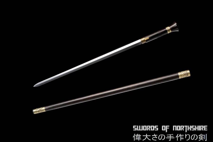 Walking Stick Cane Sword Folded Damascus Steel Blade Lock Mechanism ...