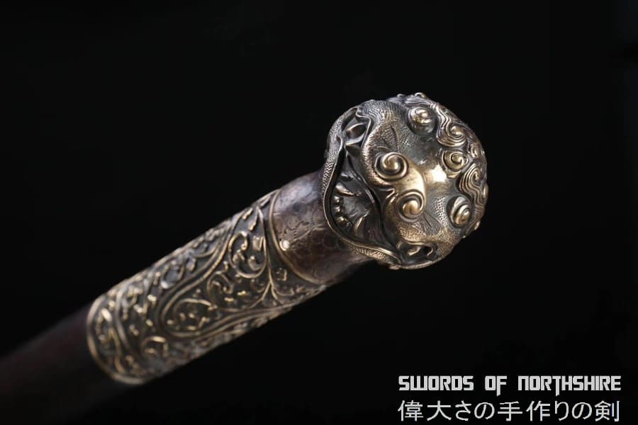 Lion Head Walking Stick Cane Sword Hiking Folded Steel Blade Jian Hand ...