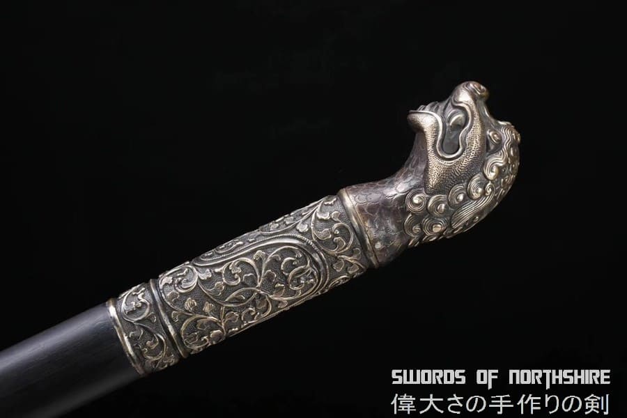 Lion Head Walking Stick Cane Sword Hiking Folded Steel Blade Jian Hand ...
