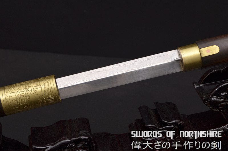 Walking Stick Cane Sword Folded Damascus Steel Hiking Lock Mechanism ...