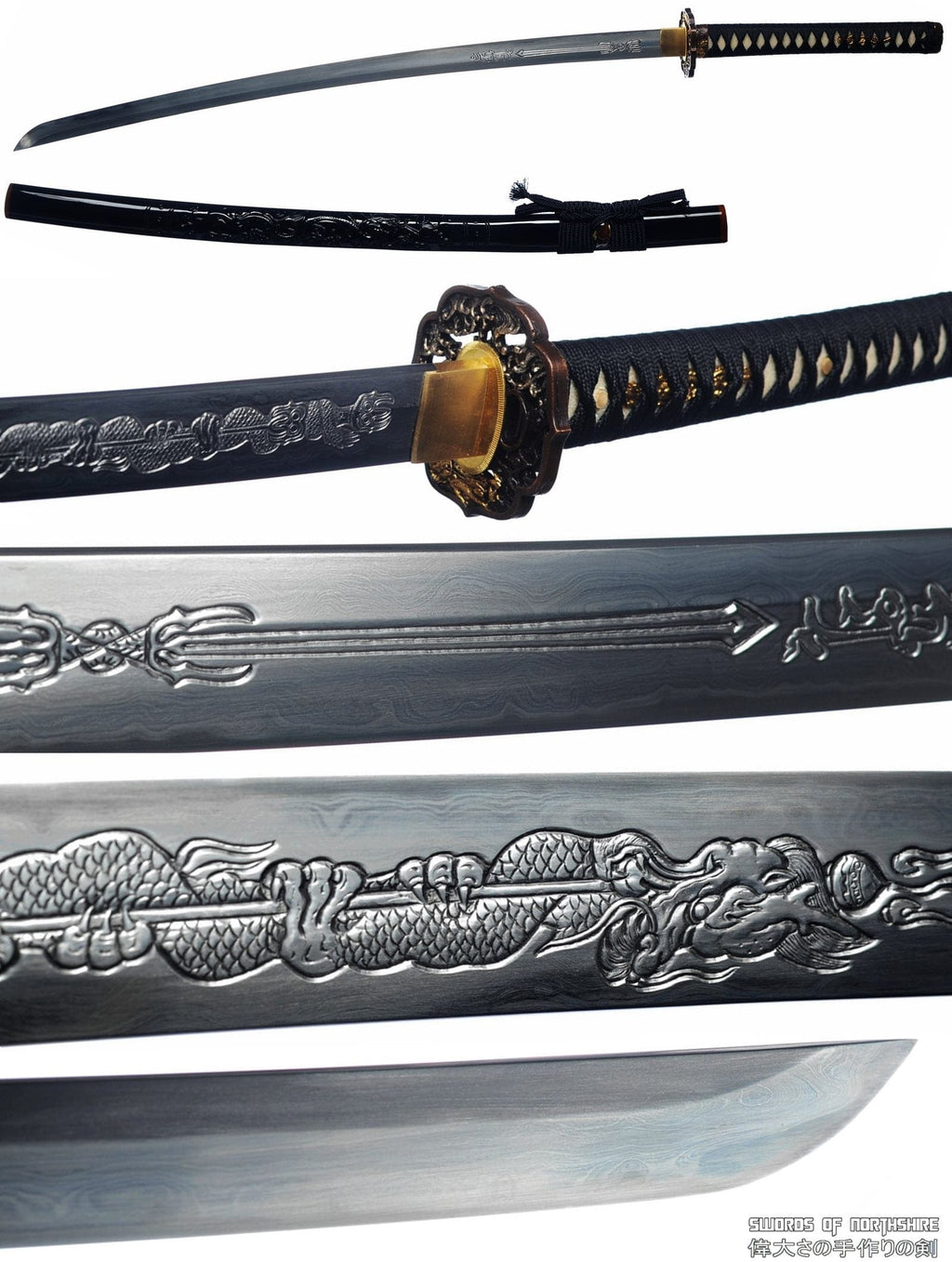 Hand Forged Folded Damascus 1095 Steel Hand-Engraved Dragon Samurai ...